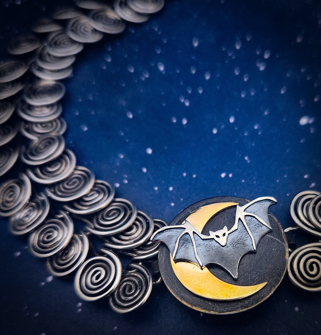 KYRO Locking Collar, One-of-a-kind Bat and Moon, Sterling Silver ...
