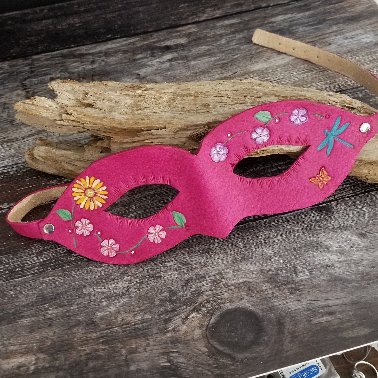 Prissy Pink Leather Mask One of a Kind Hand Tooled Fuchsia | Etsy