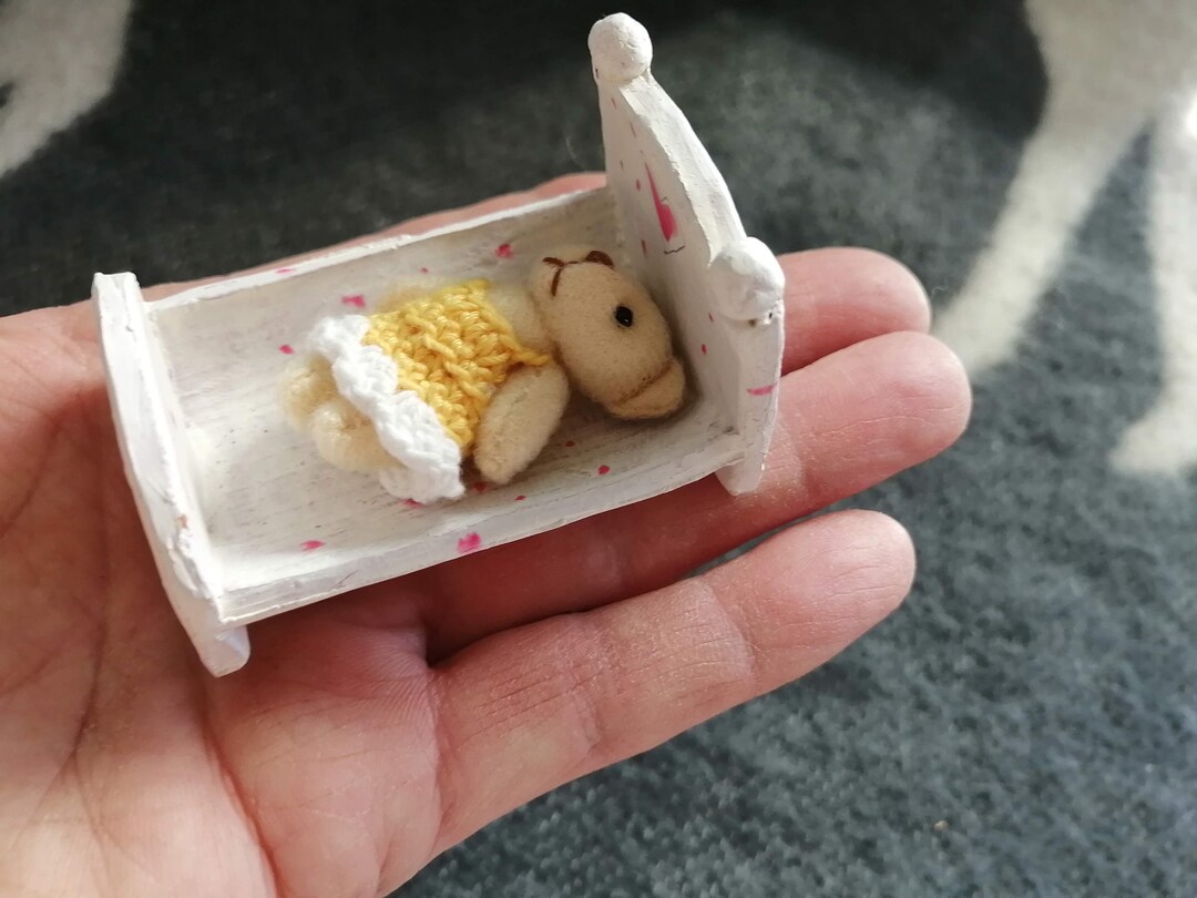 Doll House Bed, Mini Bed, Ceramic Bed ,bed With a Teddy Bear, Birthday ...
