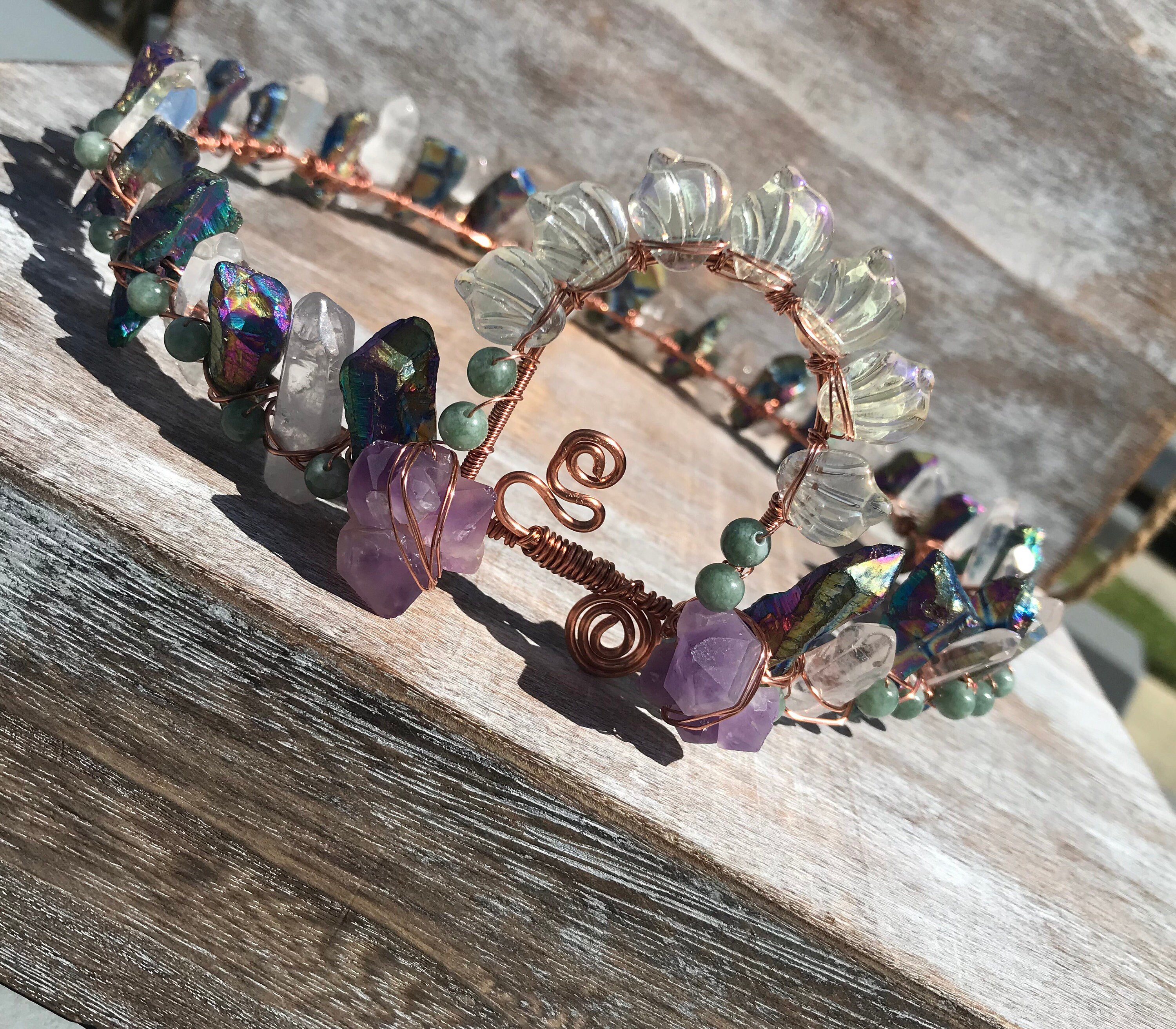 Titanium Quartz Copper Wire Wrapped Crystal Crown With Amethyst, Quartz ...