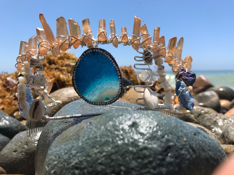 Ocean Goddess Mermaid Wire Wrapped Crown - Siren Beach Nautical Wedding ...