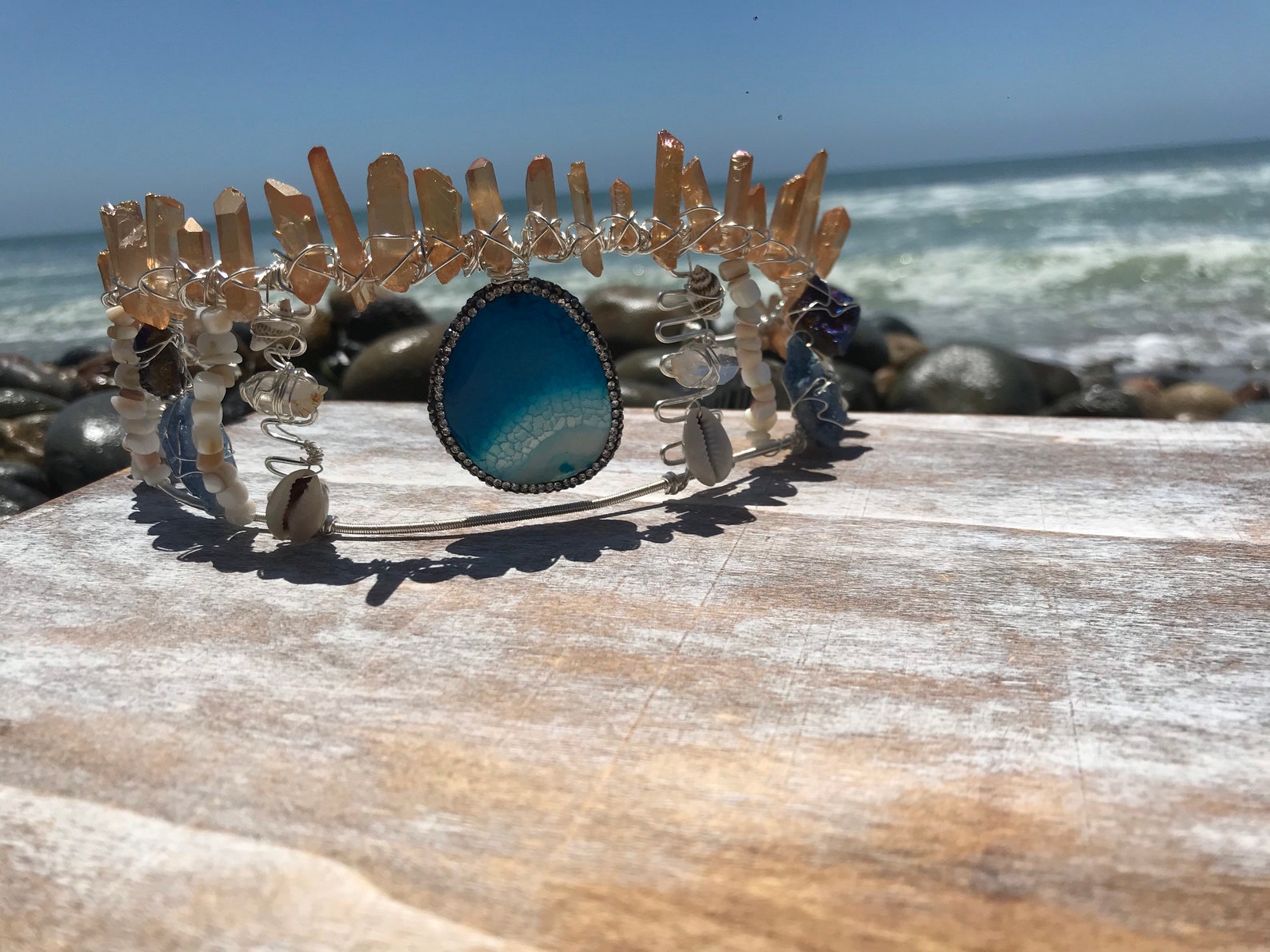 Ocean Goddess Mermaid Wire Wrapped Crown - Siren Beach Nautical Wedding ...