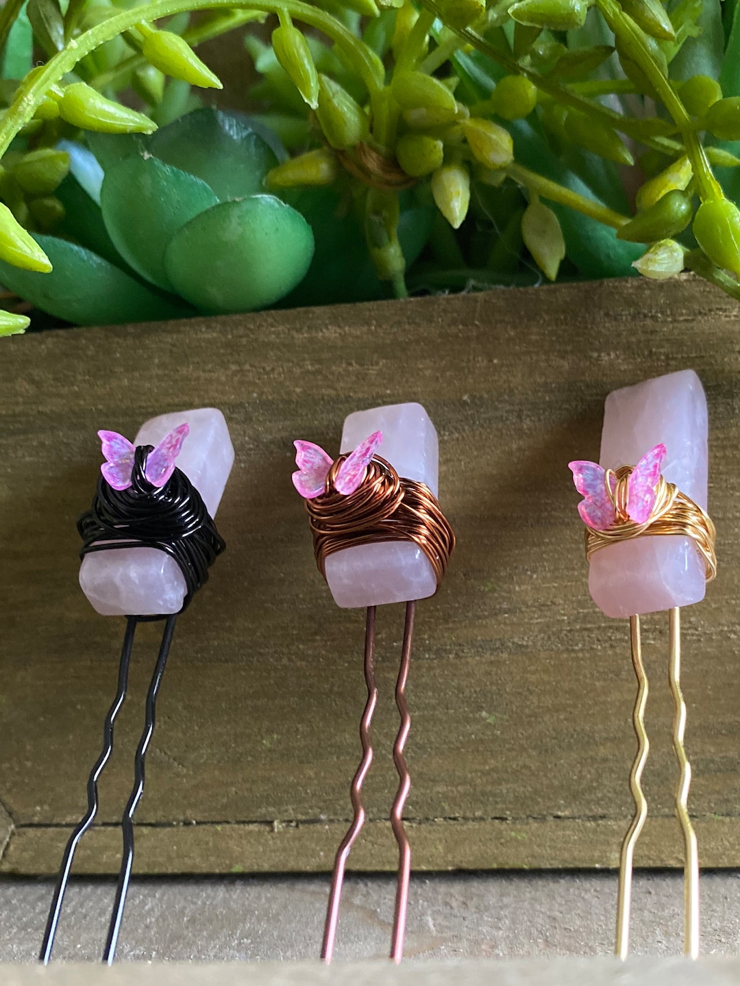 Rose Quartz Pink Butterfly Hair Pin, Trinket Hair, Fairy Hair ...
