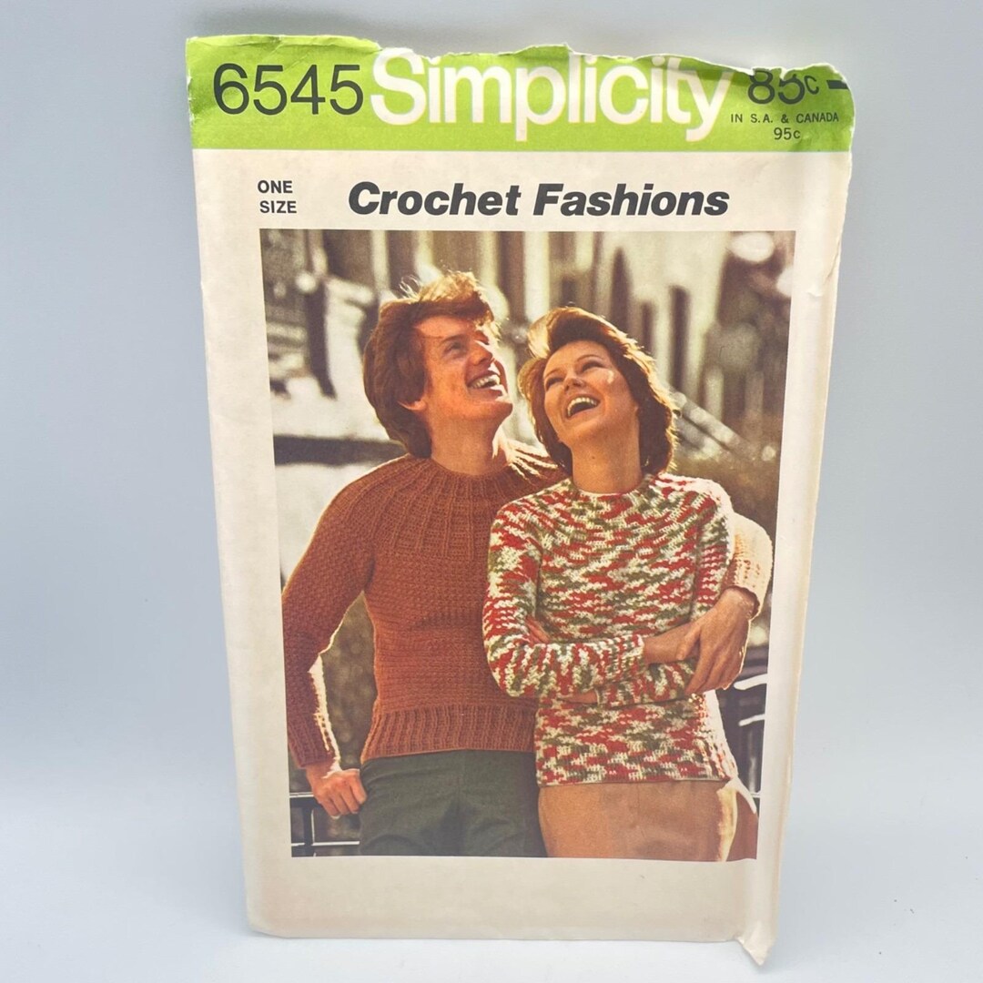 1974 MCM Simplicity Crochet Fashions Pattern #6545 Sweater - Etsy