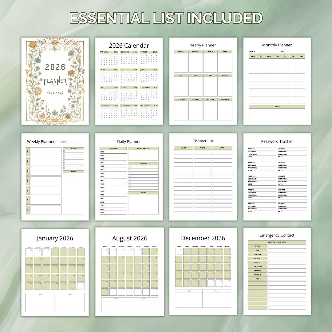 2026 Planner: Canva Editable & Printable Daily Weekly Monthly Digital ...
