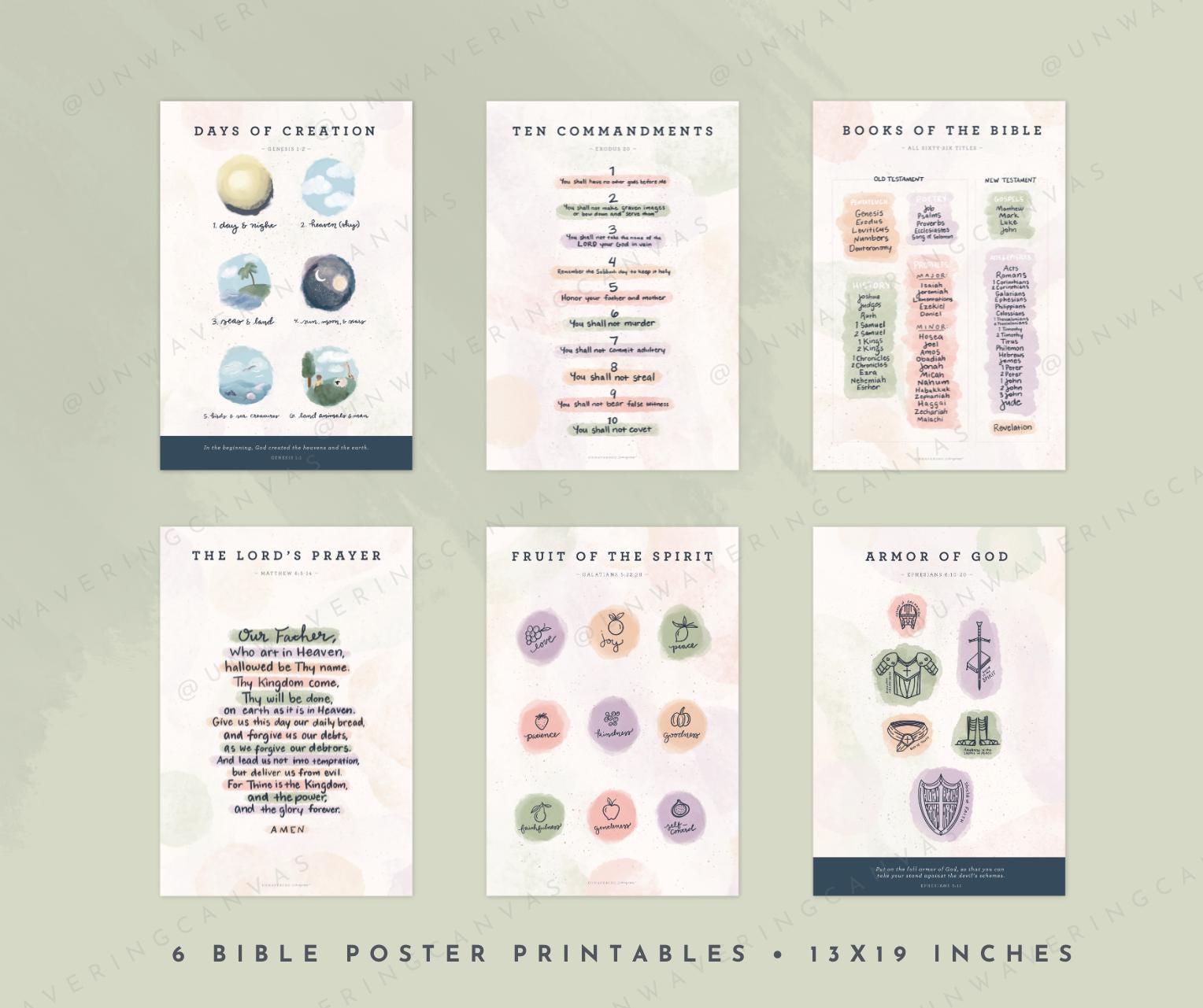 6 Bible Poster Printables | 13x19 | Creation | 10 Commandments | Fruit ...