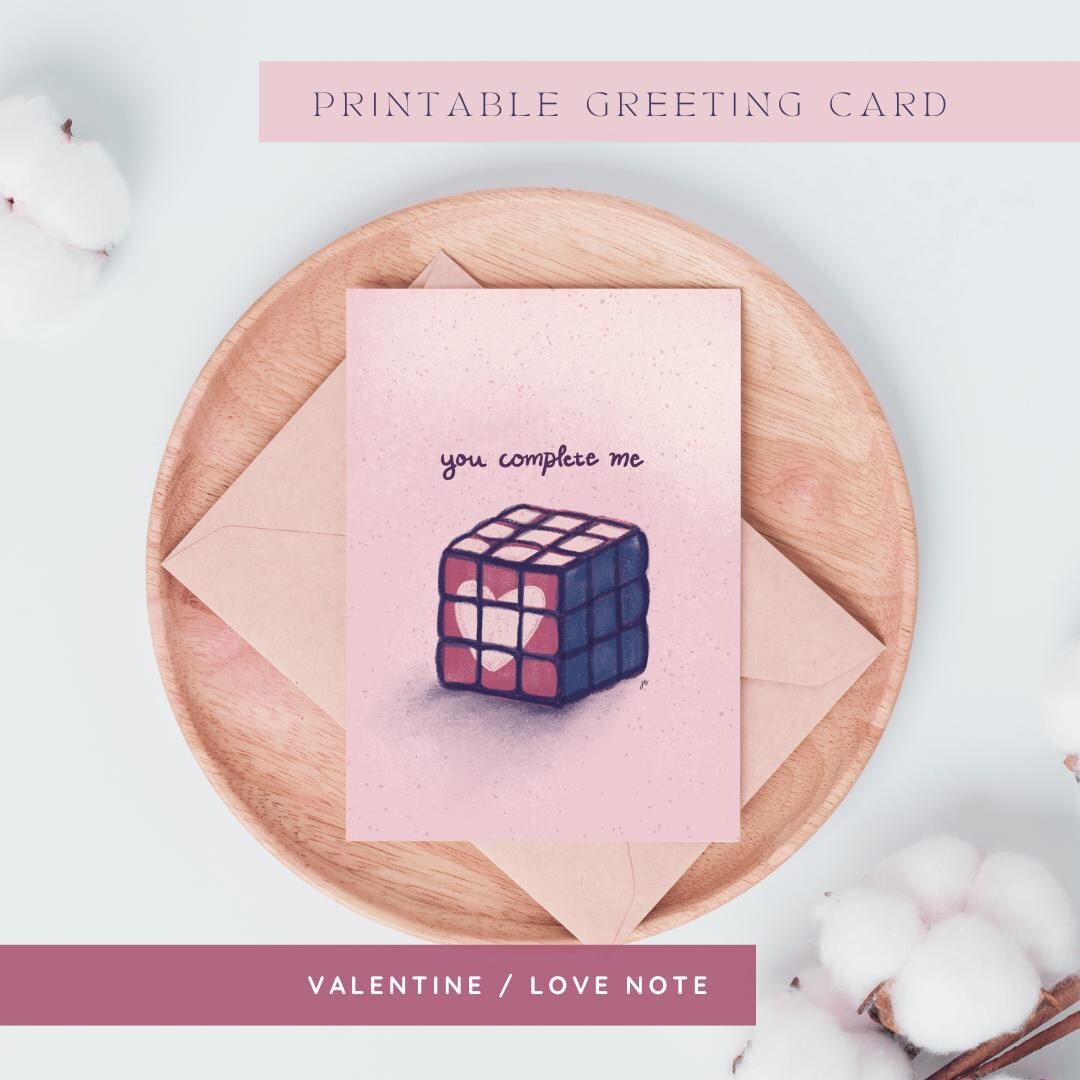 Rubiks Cube Valentine Printable Greeting Card Digital Download - Etsy