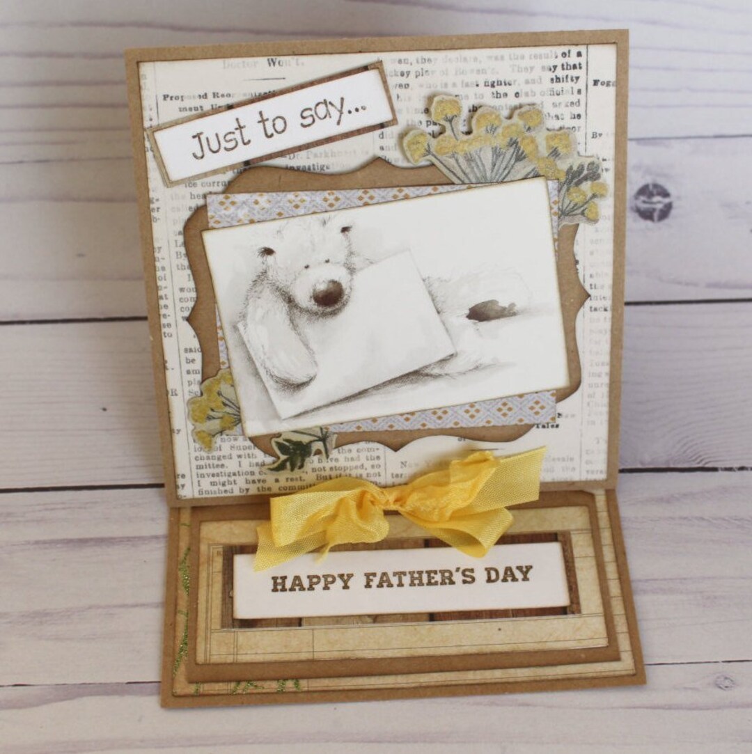 Wellington Teddy Bear Father's Day Easel Card, Stamped Fancy Handmade ...