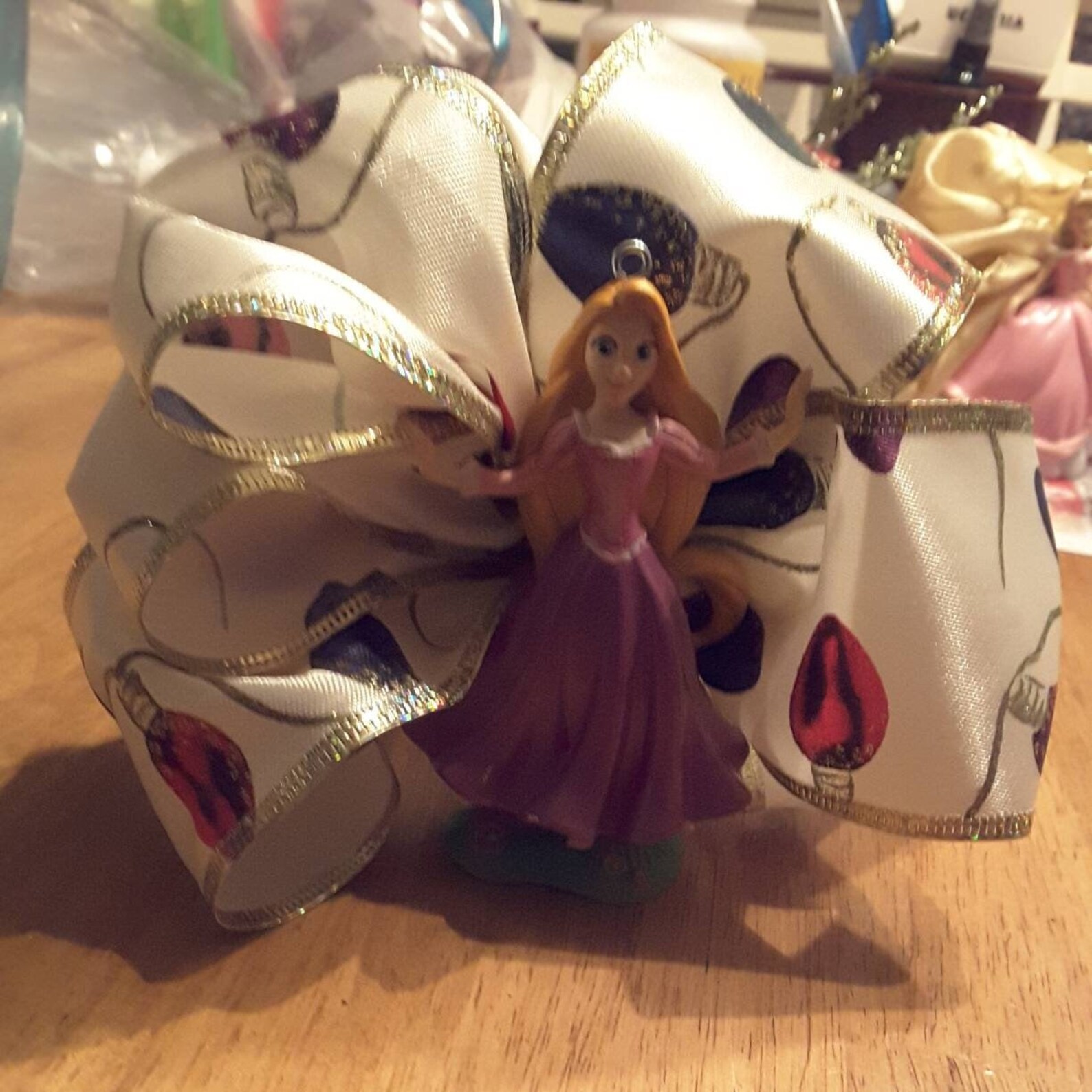 Rapunzel, Tangled up in Christmas Lights Ribbon, Upcycled Toy Figure ...