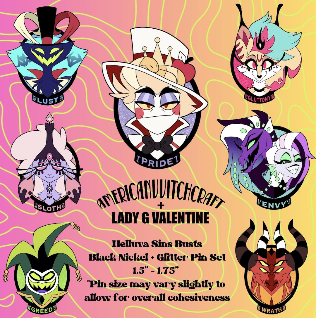 INHAND B-GRADES ONLY Helluva Boss Seven Deadly Sins Glitter Enamel Pin ...