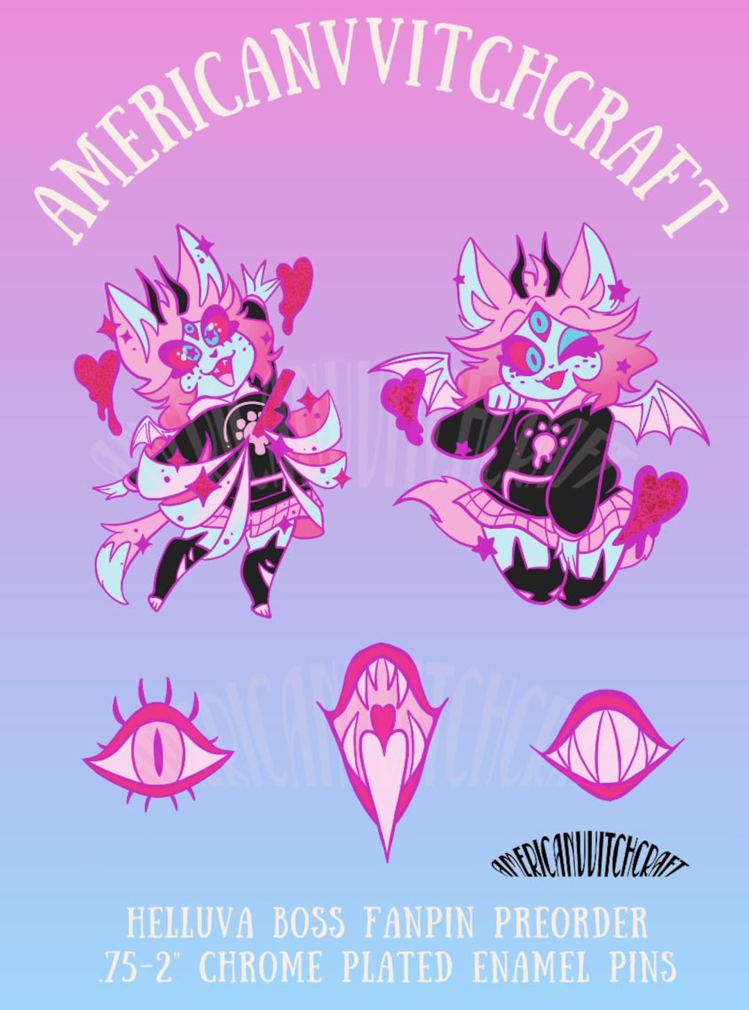 IN HAND Helluva Boss Emberlynn Monster Love Girl & Mini Pin Set 1.75 ...