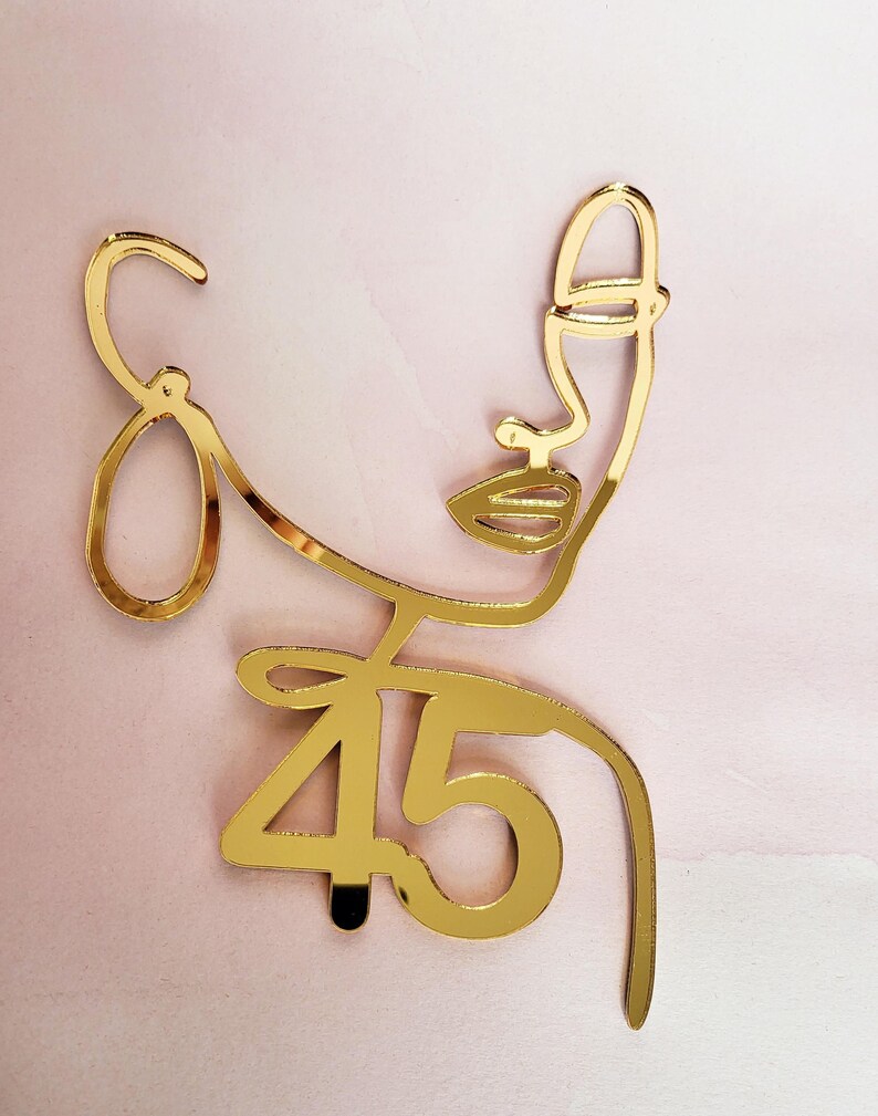 Gold Line Art Cake Topper – Abstract Face Birthday Topper – Elegant ...