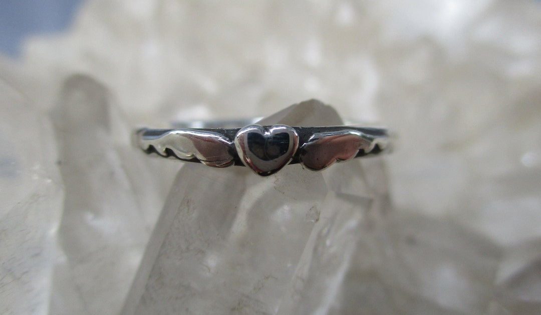 Tiny Winged Heart Ring -sterling Silver- Hand Cast Size 7 1/2 - Etsy