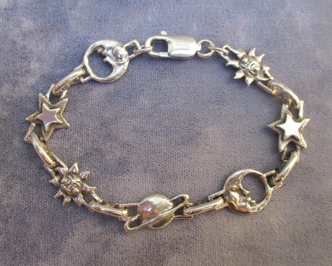 Celestial Link Bracelet ~sterling Silver~ Hand Cast W/ Soldered Links ...
