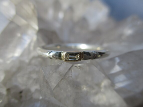 Diamond Ring Sterling Silver & 14K Gold Handmade Narrow Ring | Etsy