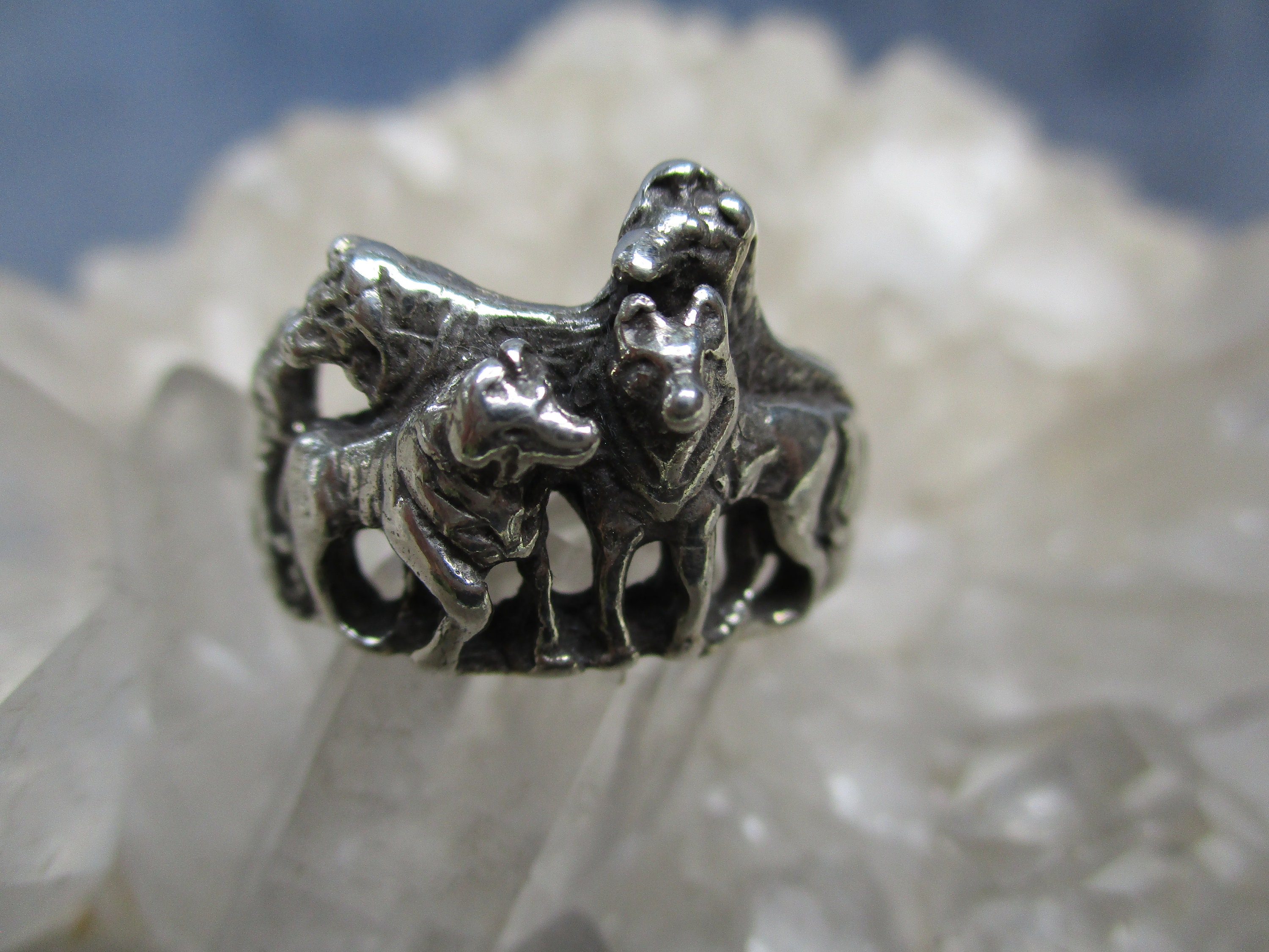 Wolf Pack Ring sterling Silver Hand Cast Great Details Size | Etsy