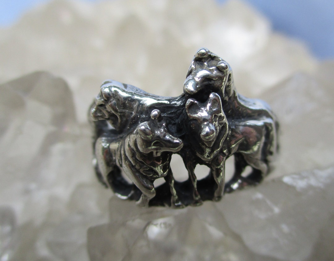 Wolf Pack Ring ~sterling Silver~ Hand Cast Great Details Size 10 1/4 - Etsy