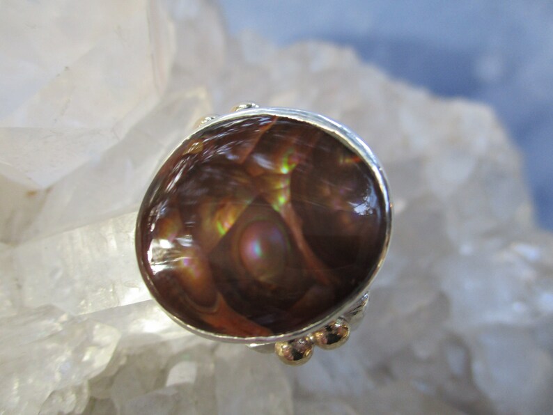 Mexican Fire Agate Ring sterling Silver & 14K. Gold Handmade | Etsy