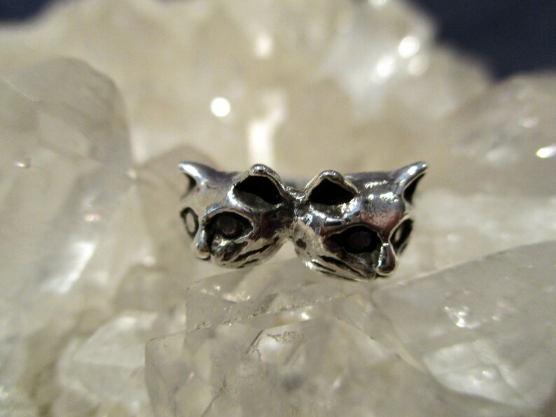 Twin Cats Ring Sterling Silver Hand Cast | Etsy