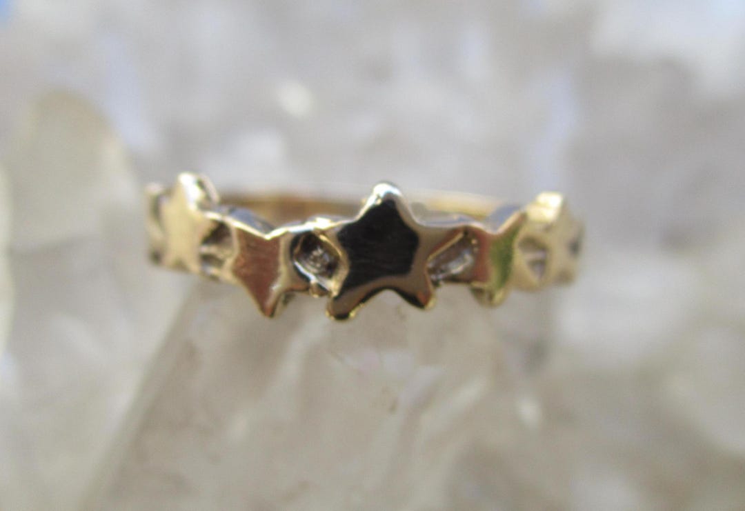 14K Gold Star Band -hand Cast Size 6 1/2- Narrow Ring 2.4 Grams 14K ...
