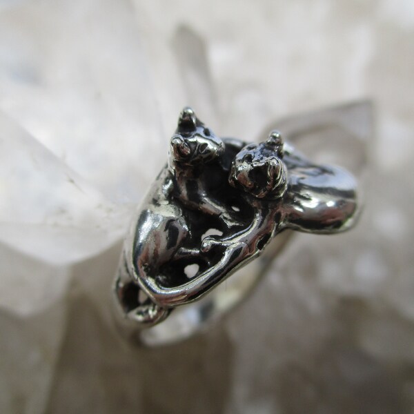 Sterling Silver Cat Ring - Etsy