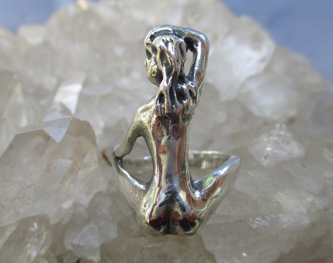 Lady Ring W/ Wrap Around Legs Sterling Silver Hand Cast - Etsy