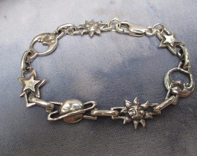 Celestial Link Bracelet ~sterling Silver~ Hand Cast W/ Soldered Links ...