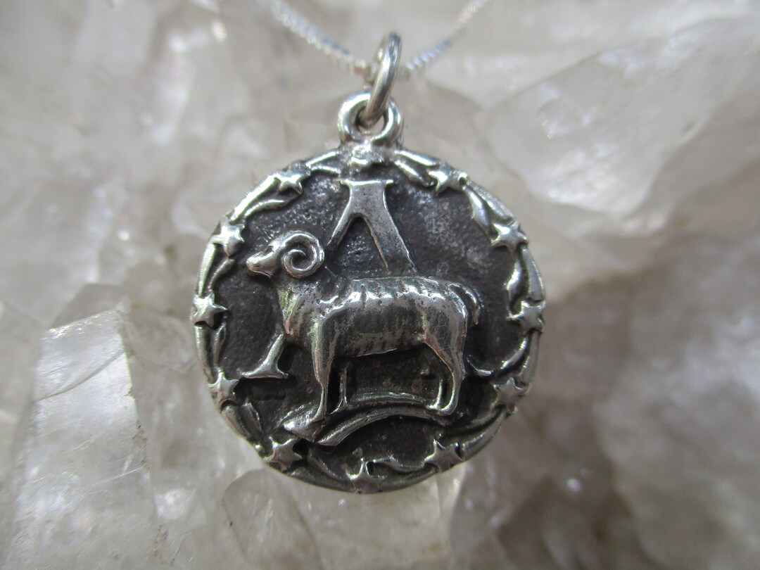 Aries Astrological Medallion Pendant ~sterling Silver~ Hand Cast W/ 18 ...
