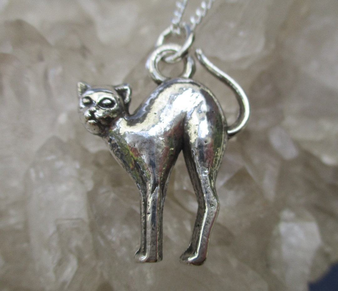 Hunched Back Cat Necklace -sterling Silver- Heavy Hand Cast 3d Details ...