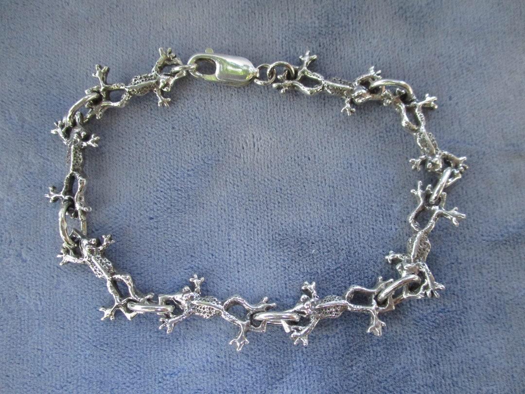 Frog Link Bracelet -hand Cast Sterling Silver- 7 3/4 Inch Original ...