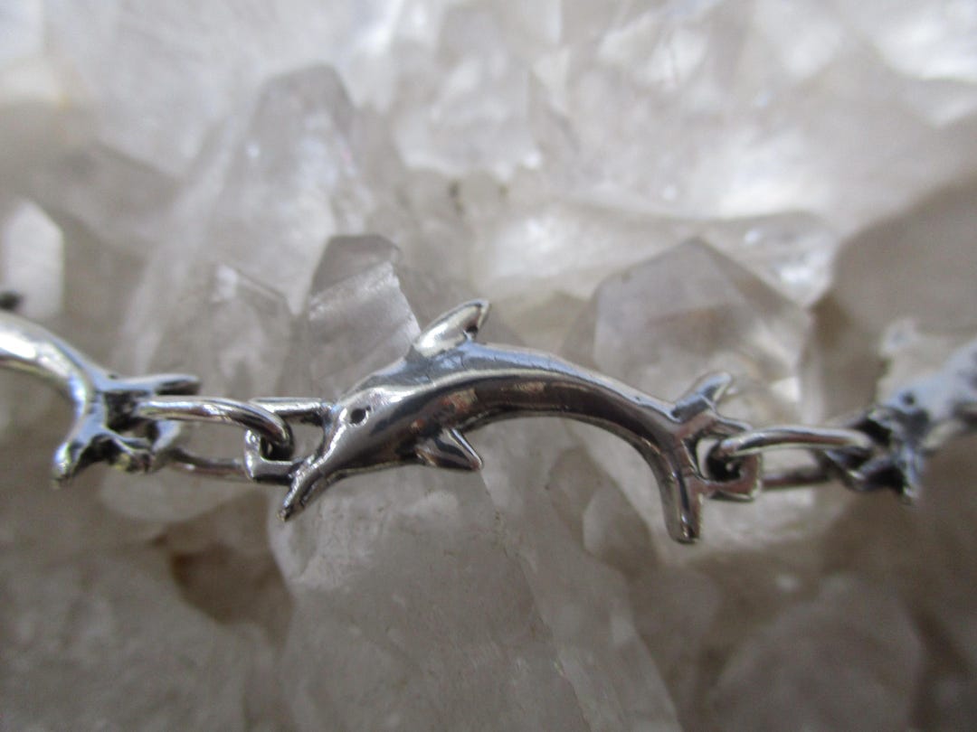 Dolphin Link Bracelet -sterling Silver- Hand Cast Original 7 5/8" - Etsy