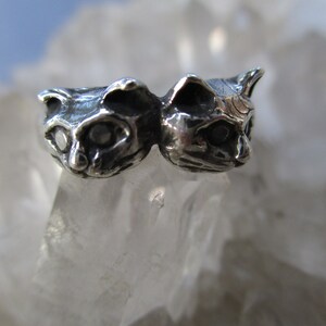 Twin Cats Ring sterling Silver Hand Cast Size 7 - Etsy