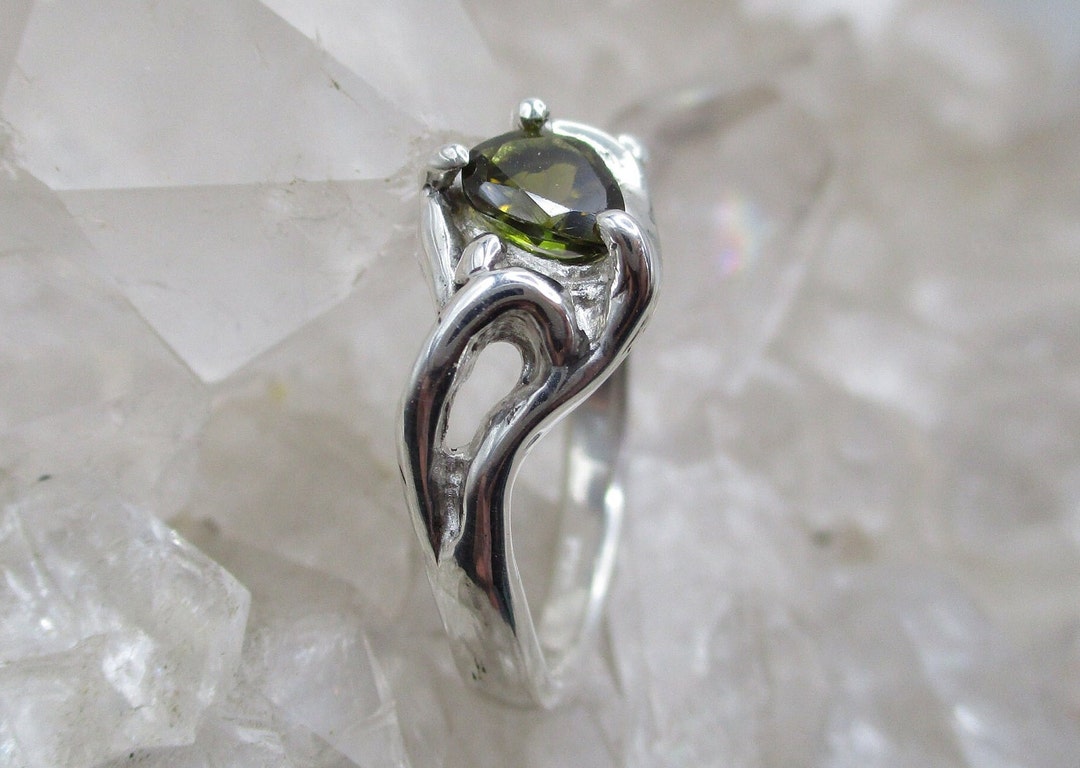 Freeform Open Andalusite Ring -hand Cast Sterling Silver- Natural Green ...