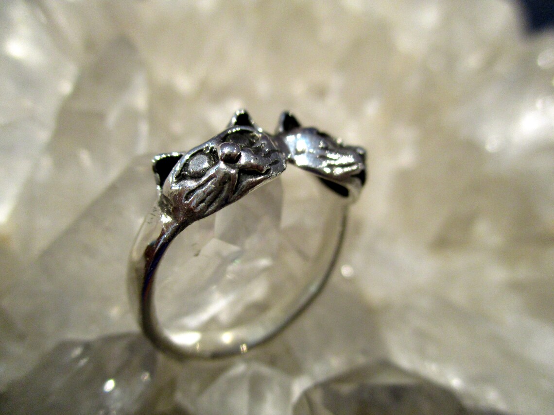 Twin Cats Ring Sterling Silver Hand Cast | Etsy