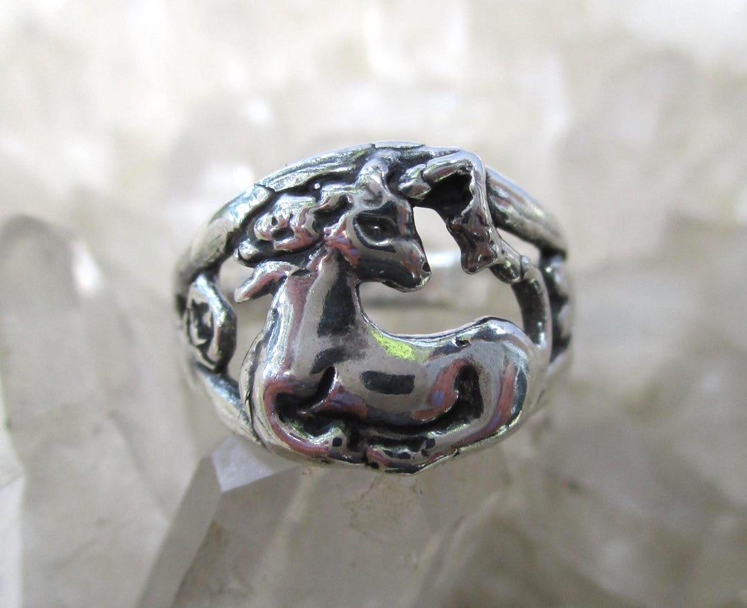 Unicorn Ring W/heart and Rose ~sterling Silver~ Hand Cast Original Size ...