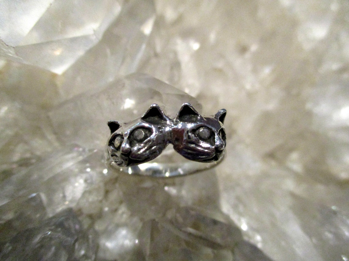 Twin Cats Ring Sterling Silver Hand Cast | Etsy