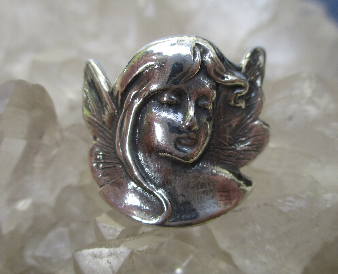 Fairy Woman Ring ~sterling Silver~ Unique Winged Lady Ring Size 7 1/2 ...