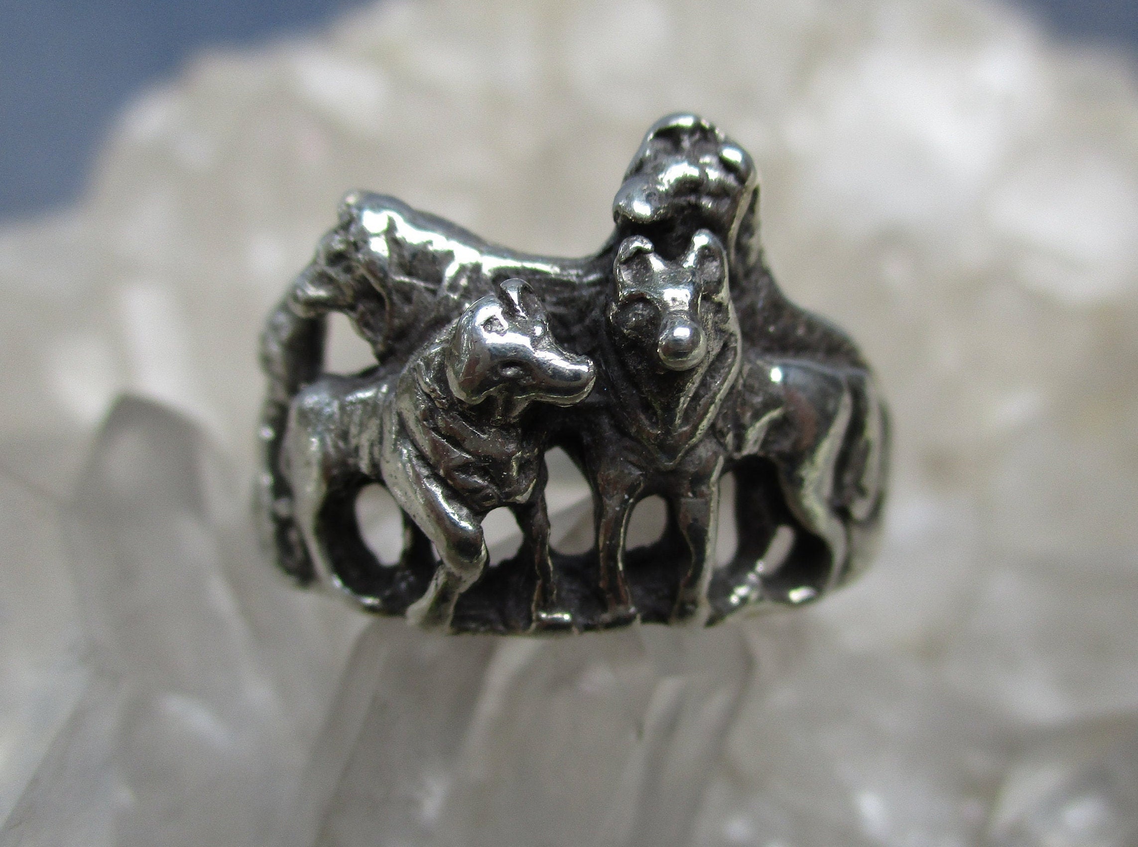 Wolf Pack Ring sterling Silver Hand Cast Great Details Size | Etsy