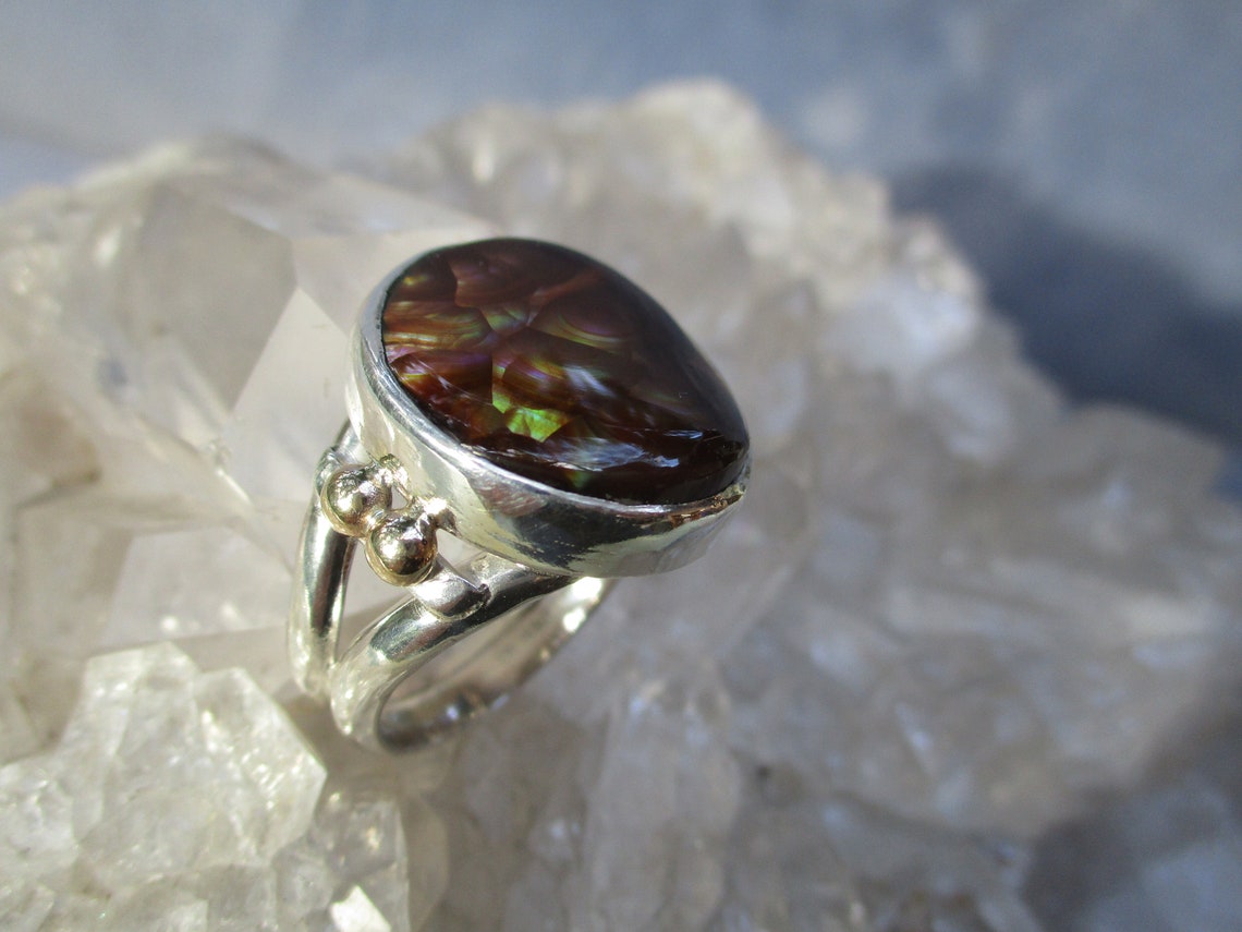 Mexican Fire Agate Ring Sterling Silver & 14K. Gold Handmade | Etsy