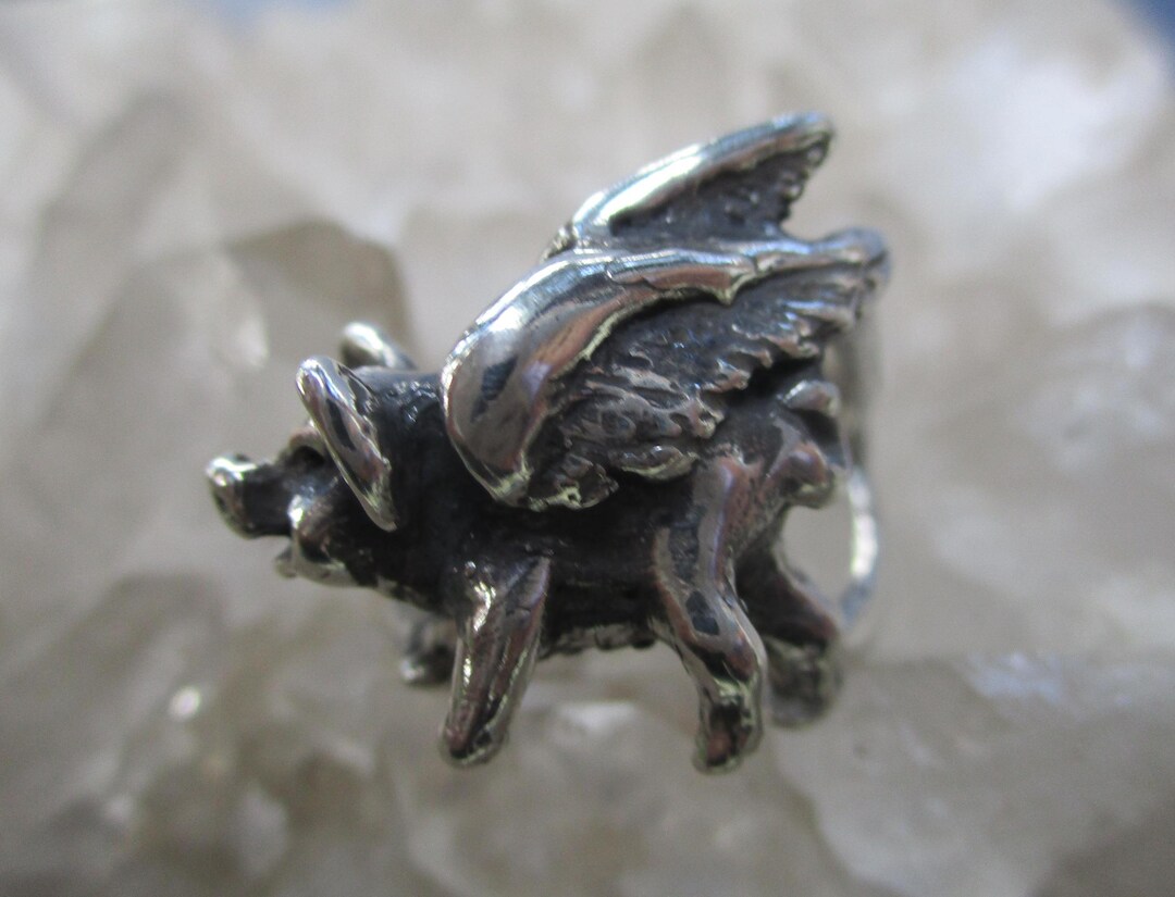 Flying Pig Ring ~sterling Silver~ Hand Cast Size 7 1/4 "when Pigs Fly ...
