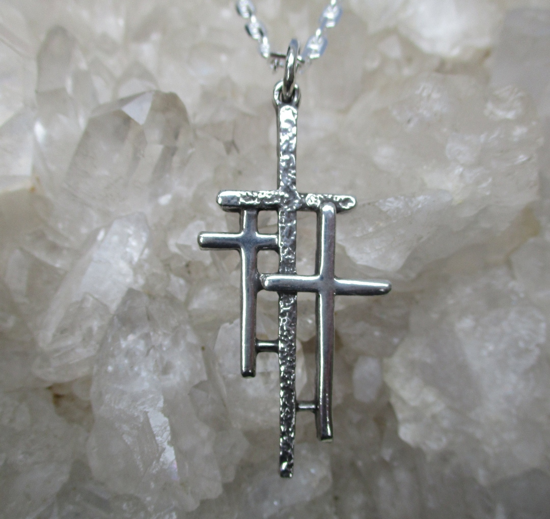 Triple Cross Necklace -sterling Silver- Hand Cast W/22" Sterling Chain ...
