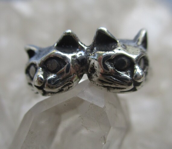 Twin Cats Ring sterling Silver Hand Cast Size 7 - Etsy