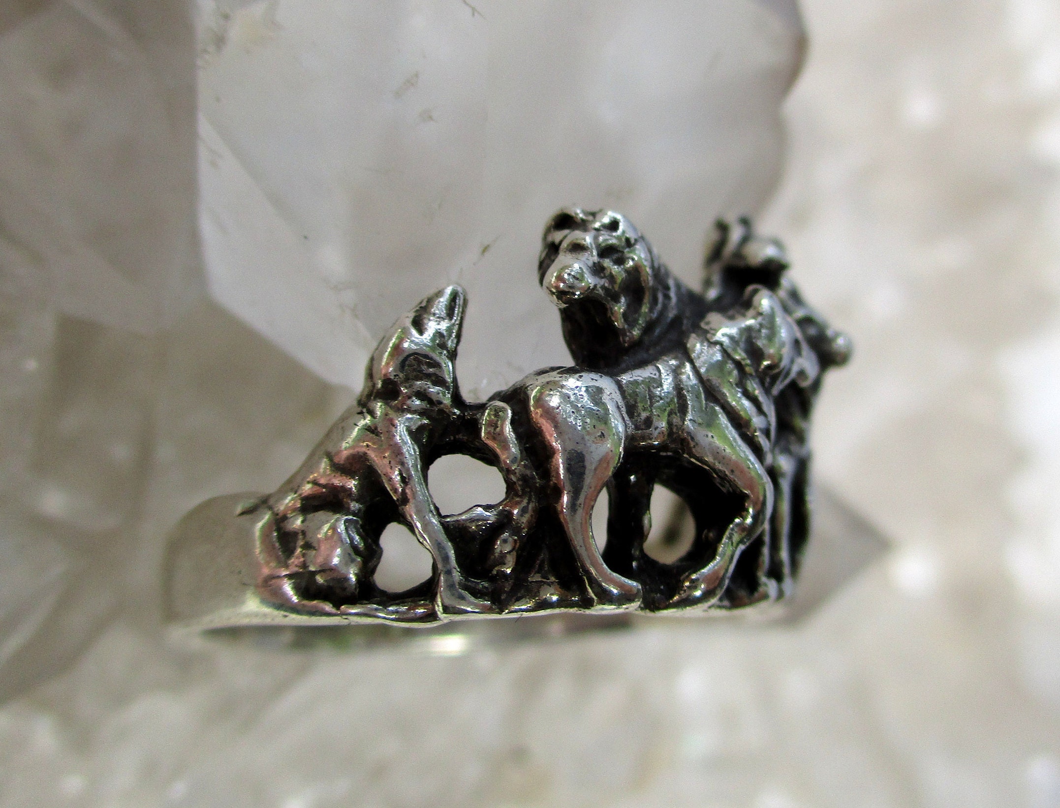 Wolf Pack Ring sterling Silver Hand Cast Great Details Size | Etsy