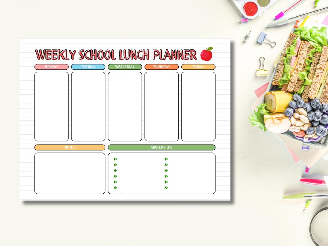 Weekly School Lunch Planner Printable, Kid-friendly Meal Organizer With ...
