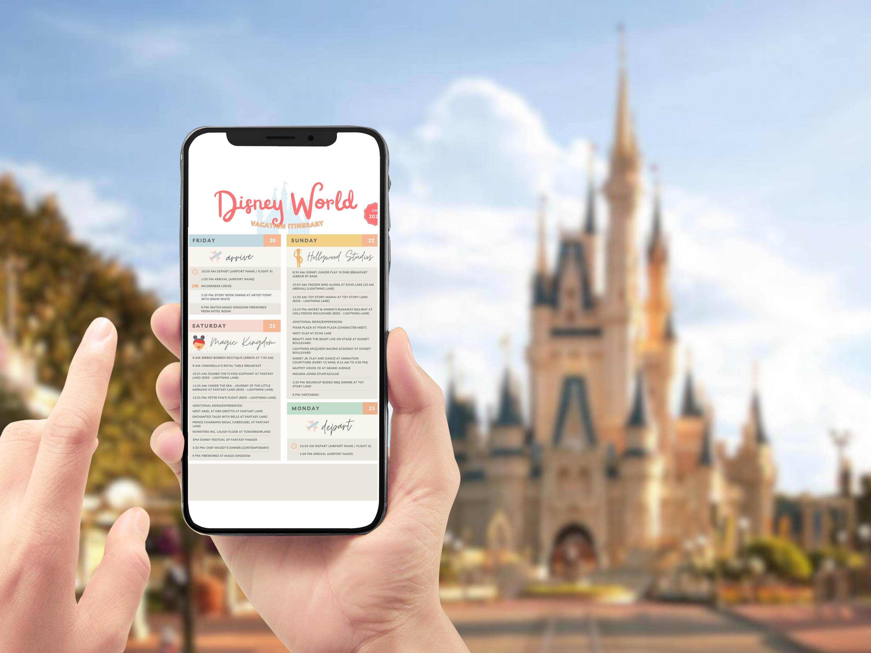 Disney Itinerary Printable, Family Vacation Schedule, Disney World Trip ...