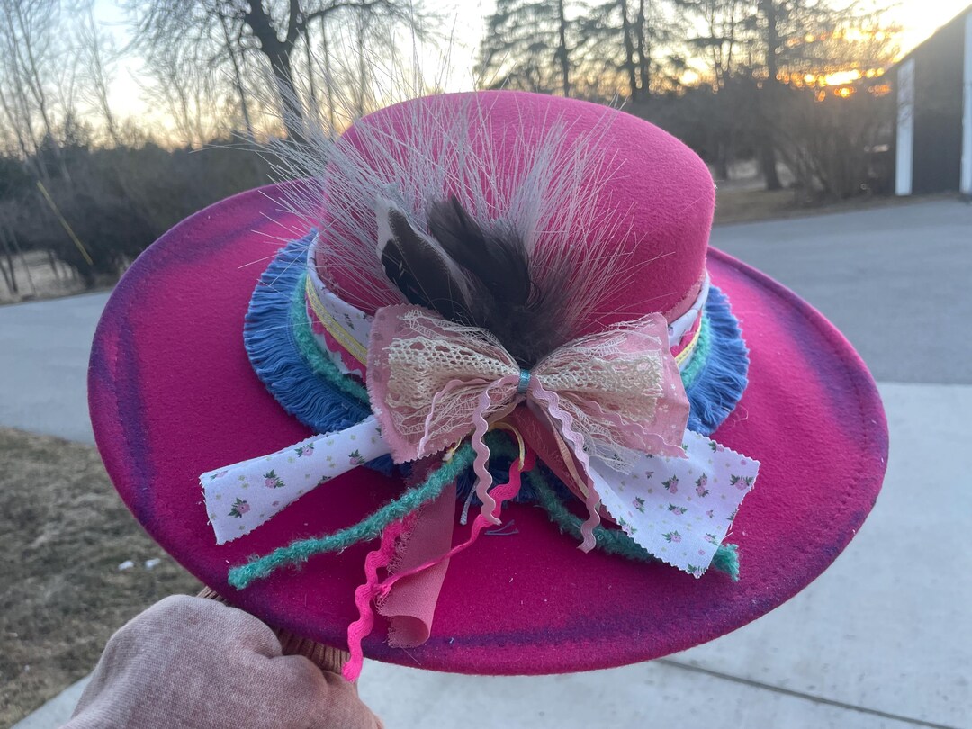 Women's Magenta Wide Brimmed Floral Hat Embellished Kentucky Derby Hat ...