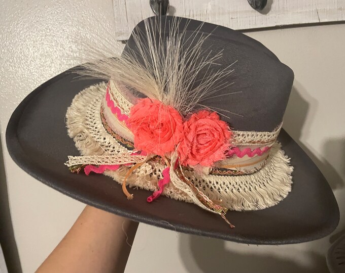 Women's Embellished Burned Cowboy Hat Hot Pink Custom Hat Cowgirl Hat ...