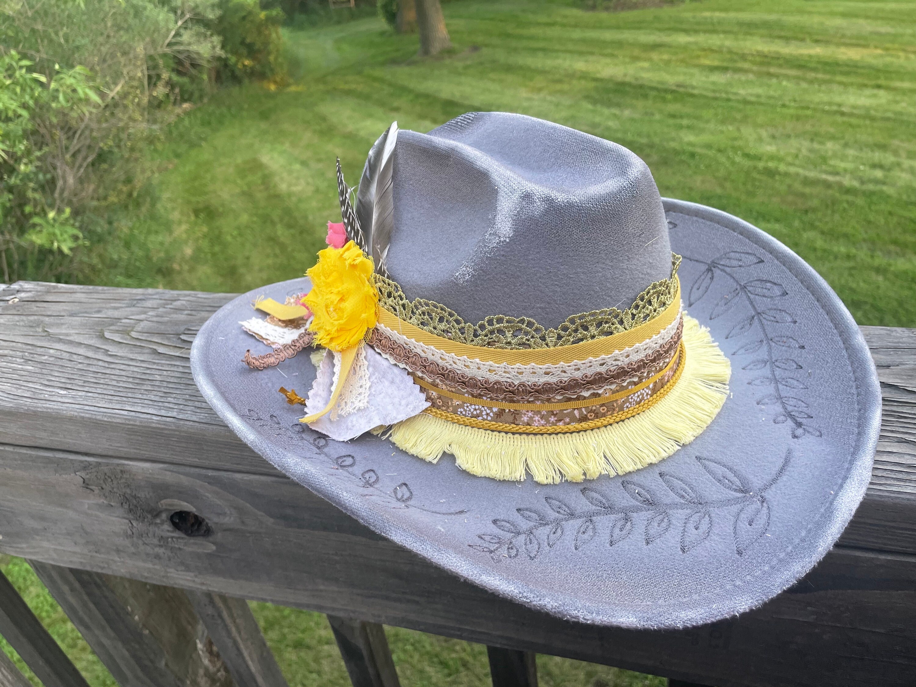 Womens Pink Gold Embellished Burned Cowboy Hat Fall Hat Custom Hat ...