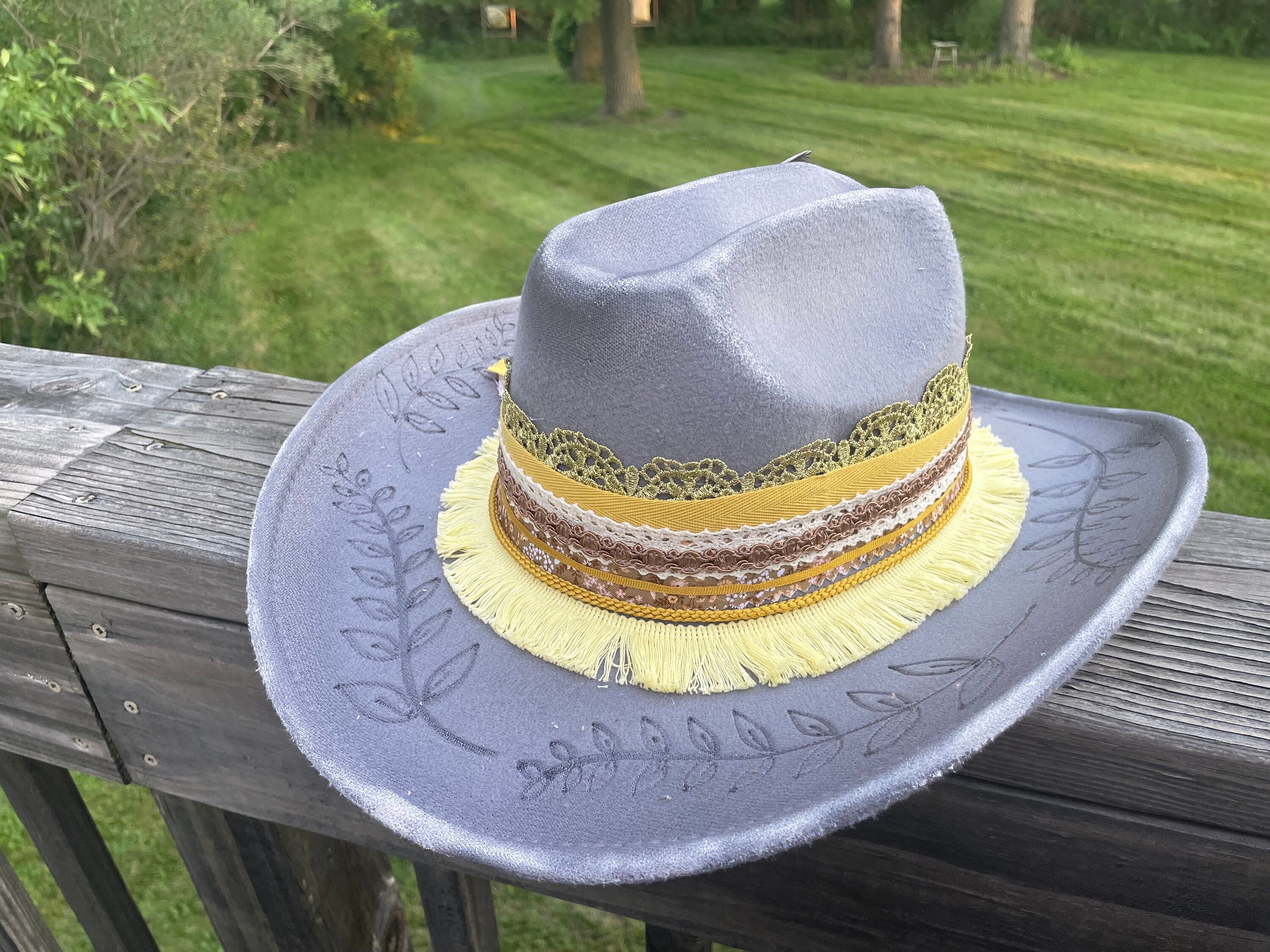 Womens Pink Gold Embellished Burned Cowboy Hat Fall Hat Custom Hat ...