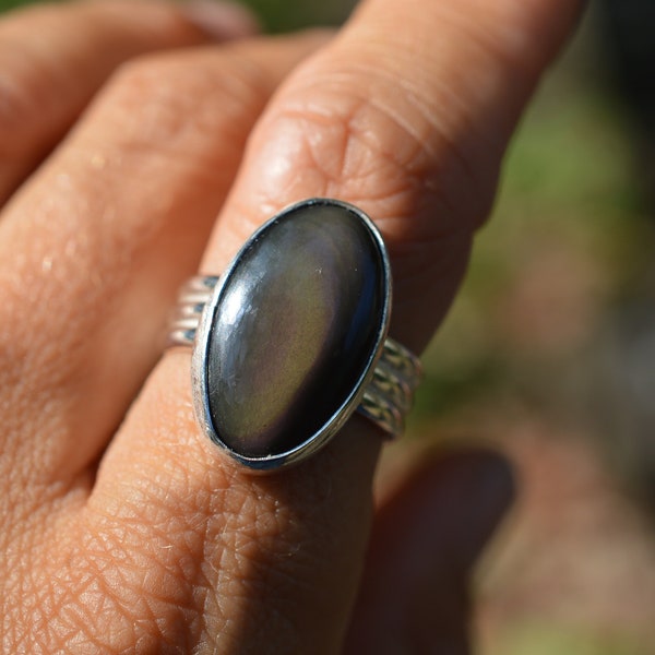 Rainbow Obsidian Ring - Etsy